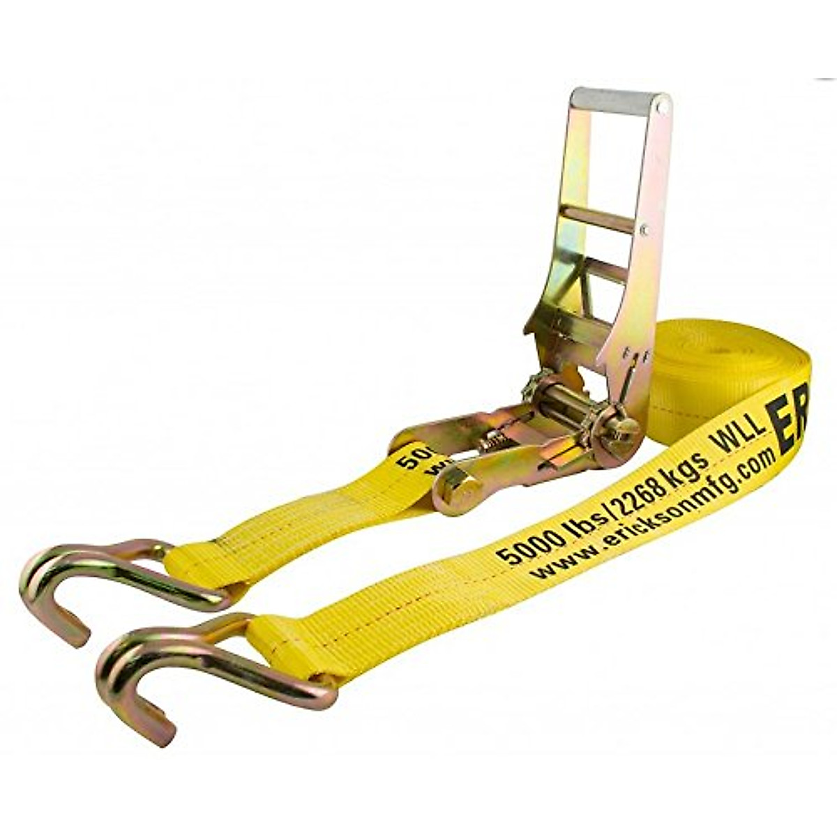 Erickson 58515 Yellow 3" x 30' Ratchet Strap with Double J Hooks, 15000 lb Load Capacity