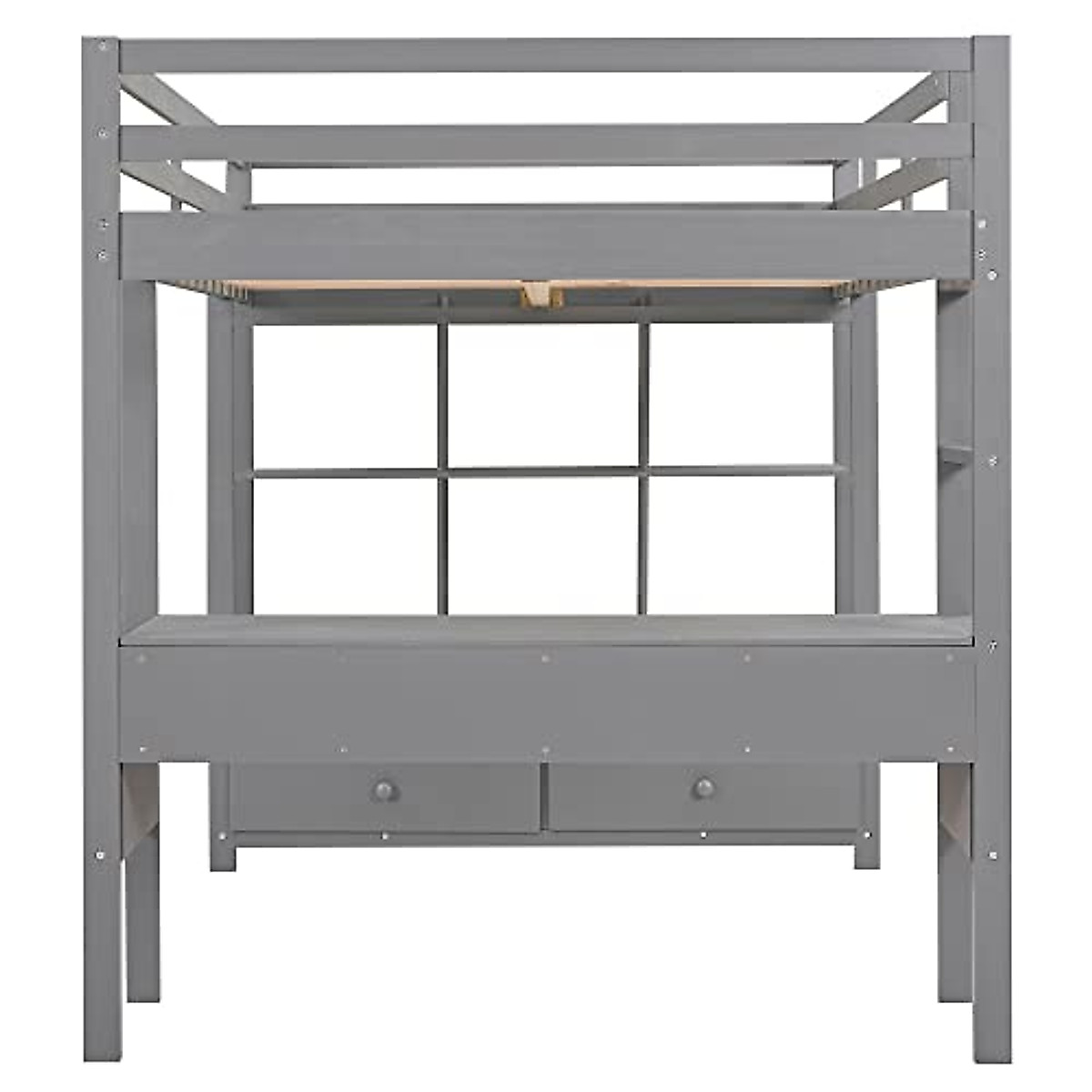 Harper & Bright Designs Full Size Loft Bed with Desk and 2 Drawers, Solid Wood Full Loft Bed with Storage Shelves and Drawers for Girls Boys Teens Adults,No Box Spring Needed,Grey