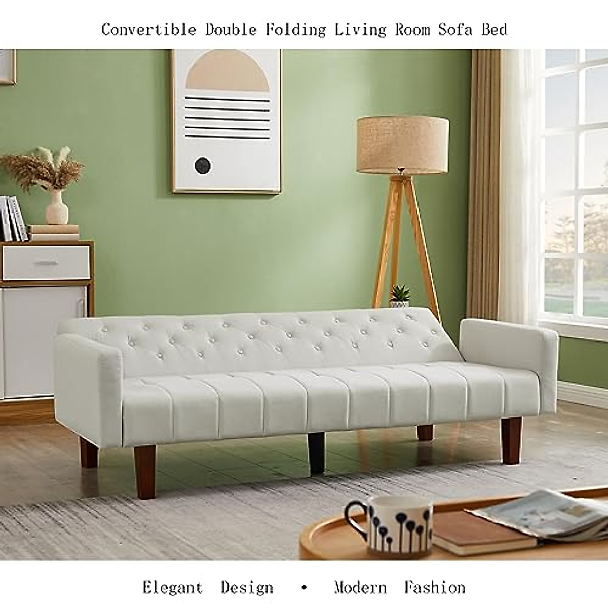 BIVVI Linen Convertible Sofa Bed Sleeper Couch Double Folding Loveseat Futon Sofá Chair Daybed w/Adjustable Reclining Backrests,Lounge Couch for Living Room Apartment Home Office,Beige