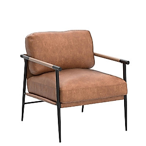 LukeAlon Mid Century PU Leather Accent Chair, Ultra Soft Living Room Chair with Metal Legs Modern Armchair Upholstered Comfy Seating for Bedroom Reception Area Reading Room, Browm