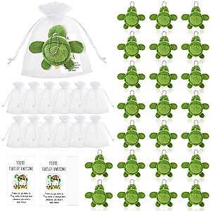 Honoson 24 Set Stuffed Turtle Employee Appreciation Gifts Students Teacher Nurse Inspirational Gift Thank You Gift Mini Plush Sea Turtle Animal Pun Thank You Note Cards for Coworkers Pocket Favors