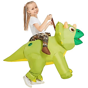 GOOSH Inflatable Dinosaur Costume Kids Triceratops Costume Halloween Dinosaur Blow up Costumes Kids Dinosaur Costumes Toddler (48 inches) Green