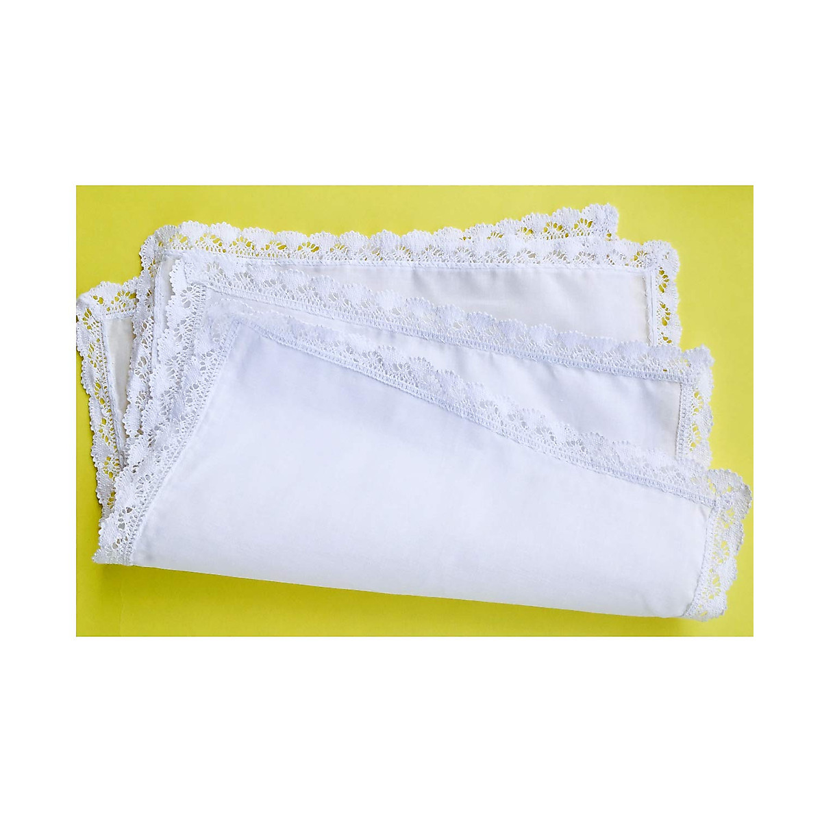 6 Pack of Ladies Embroidery Cotton Handkerchiefs Lace Border White Hankies
