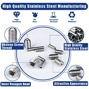 JROUTH 1000pcs Metric + SAE Set Screw Assortment Kit, Internal Hex Drive Cup-Point Allen Screws Set 304 Stainless Steel Grub Screw (M3-M8, 1/8""-40 to 5/16""-18)