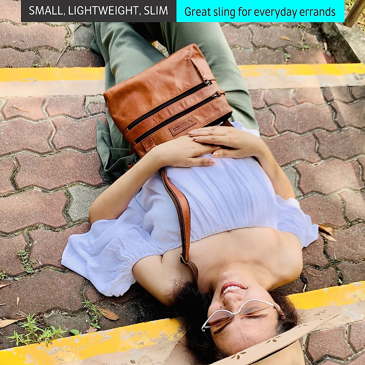 rofozzi Leather Crossbody Bags for Women - Shoulder Handbag and Purse with Triple Zipper Pockets - Small