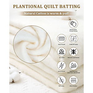 PLANTIONAL Natural Cotton Batting for Quilts: 59-Inch x 79-Inch Light Weight Purely Natural All Season Quilt Batting for Quilts, Craft and Wearable Arts