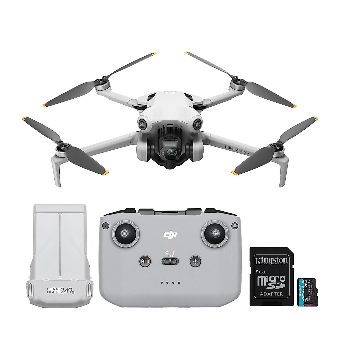 DJI Mini 4 Pro Quadcopter Drone with 128GB Card- Lightweight and Foldable Mini Camera Drone with 4K HDR Video, True Vertical Shooting, Obstacle Sensing and Intelligent Features (2 Items)