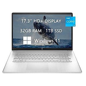 HP 17 HD+ Laptop, 2023 Newest Upgrade, Intel Core i3-1125G4 (Quad-core), 32GB RAM, 1TB SSD, Webcam, Wi-Fi, HDMI, USB-C, Fast Charge,Bluetooth, Windows 11, School and Business Ready, ROKC HDMI Cable