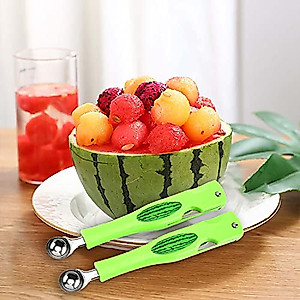 JAYVAR Watermelon Slicer Cutter Knife with Melon Baller Scoop Set，Fruit Scooper Seed Remover Watermelon Knife for Ice Cream Melon，Dig Pulp Separator Fruit Slice