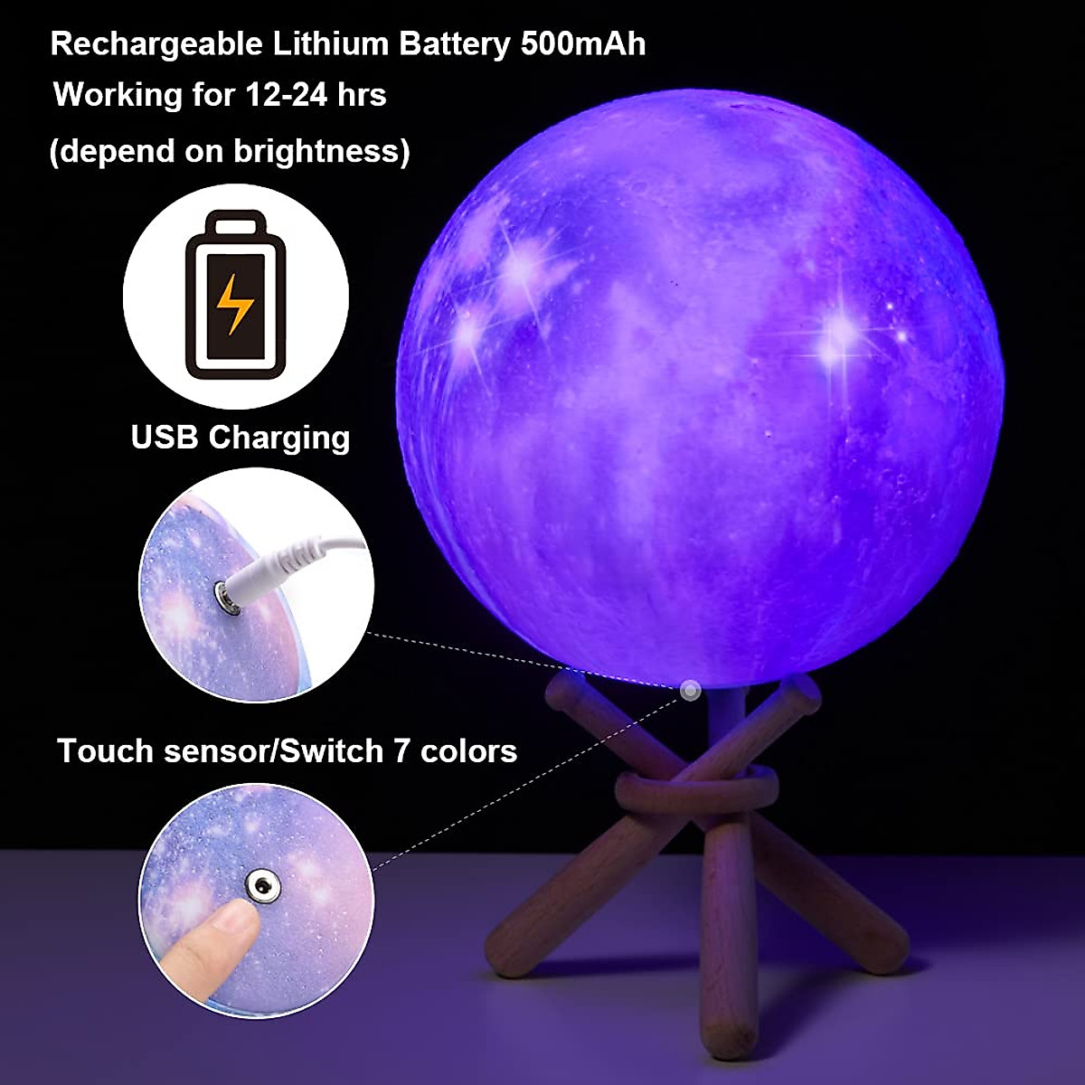 Growiner Moon Lamp, 3D Moon Lamp 5.9Inch Galaxy Lamp Gifts for Girls Lover Age 3 4 5 6 7 8 9 10 11 12 13 14 15 16+ Year Old Teen Girls Birthday Gifts 16 Colors with Stand Touch Pat Remote Night Light