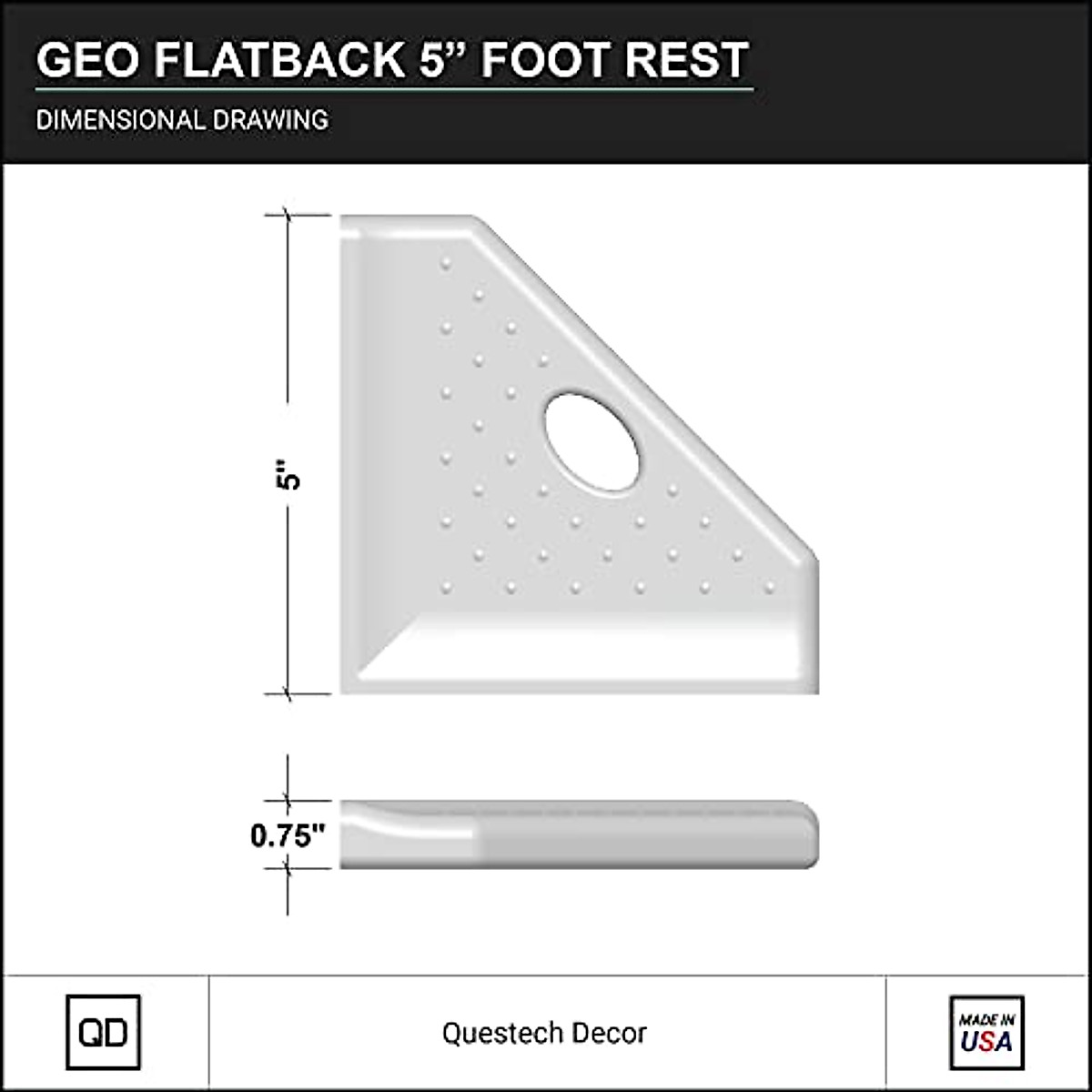 Questech Décor 5 Inch Shower Footrest, Wall Mounted Corner Shower Shaving Shelf, Retrofit Shower Caddy For Tiled Shower Walls, Bathroom Corner Shelf, 5 Inch Geo Flatback, Graphite Black