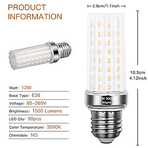 Intpro LED Corn Light Bulb LED Bulb 150W Equivalent 1500 Lumen 3000K Warm Light 12W E26/E27 Base Non-dimmable Ceiling Fan Corn Lighting for Home Garage Warehouse Indoor LED Corn Bulbs