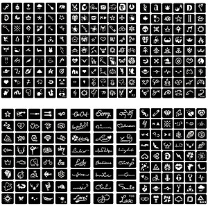 Henna Tattoo Stencils Kit Reusable for Girls and Kids, 423+PCS Tattoo Templates, Temporary Glitter Airbrush Tattoo Stencil