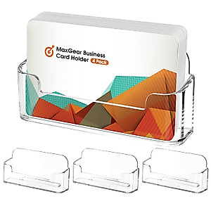 MaxGear Acrylic Business Card Holder for Desk Plastic Business Card Display Clear Business Card Stand Desktop Business Card Holders for Home & Office, 3.82 x 1.80 x 1.43 inches, 3 Pack