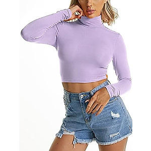 Laqeyko Women Trixie Tang Costume Top Light Purple Turtleneck Long Sleeve Crop Tops Halloween Shirts Lavender LA212-9-M