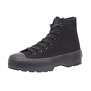 CUSHIONAIRE Women's Vespa high top Canvas Sneaker +Memory Foam and Side Zipper, Black/Black 7.5