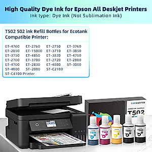 OFFICENTER T502 502 Ink Refill Bottles for EcoTank ET-4760 ET-2760 ET-2750 ET-4850 ET-3760 ET-2850 ET-3710 ET-3850 ET-3750 ET-2803 ET-2720 ET-4700 Printer(2BK C M Y)