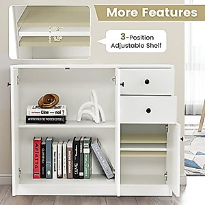 PETSITE Buffet Cabinet, Kitchen Sideboard with Storage Cabinets & Drawers, Modern Credenza Coffee Bar Server Console Table Cupboard for Entryway Living Dining Room, White