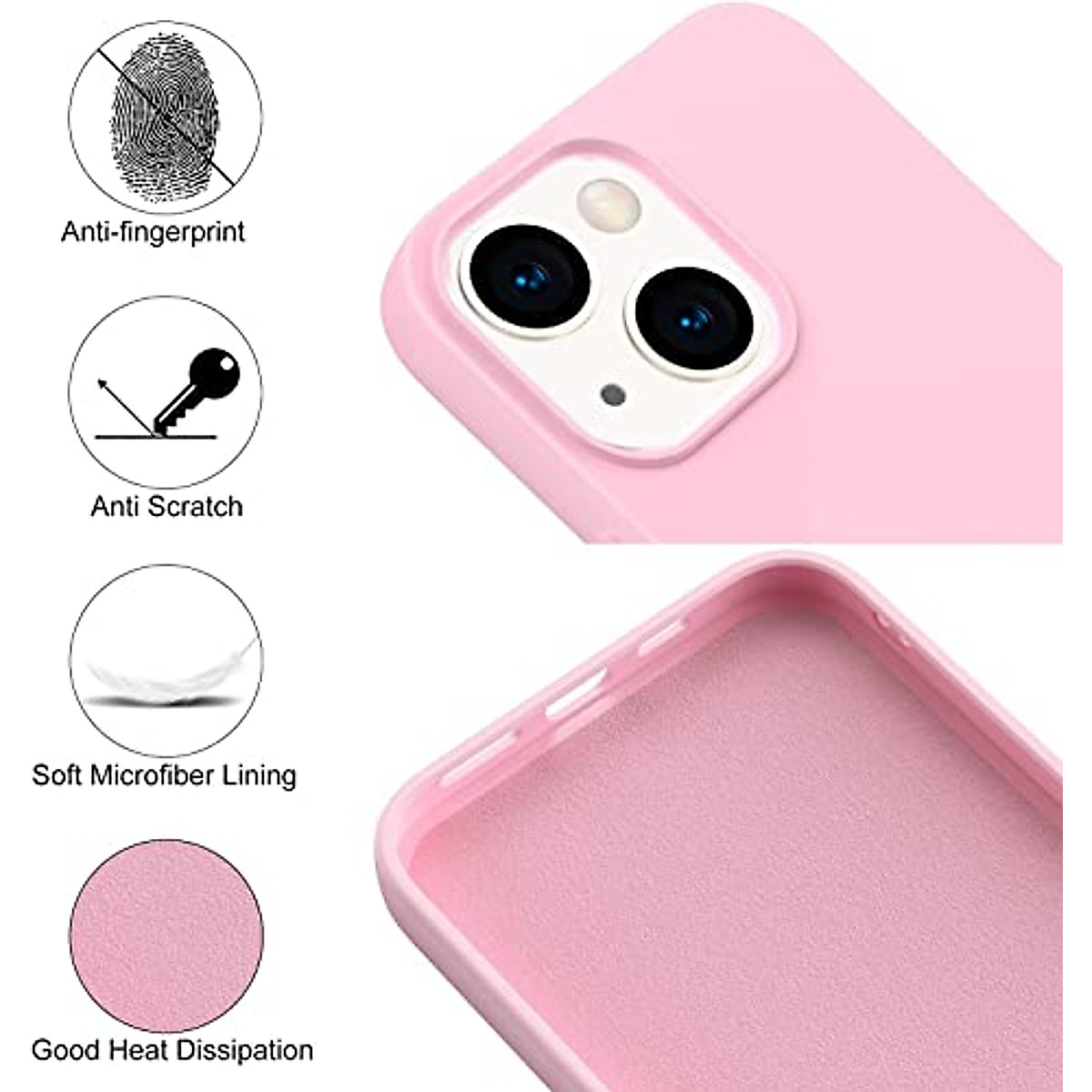 Amytor Designed for iPhone 14 Plus Case, Silicone Ultra Slim Shockproof Phone Case with Soft Anti-Scratch Microfiber Lining, [Enhanced Camera Protection] 6.7 inch (Pink)