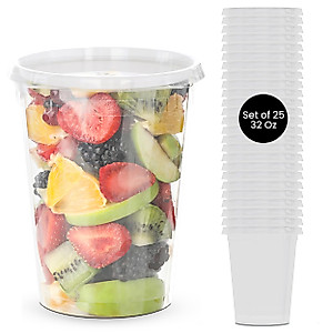 Trusted All Goods [25Sets - Clear Plastic 32 oz Deli Containers with Lids & One (1) Label Sheet - Leakproof BPA Free - Deli Container with Lids 32 oz - Freezer and Dishwasher Safe