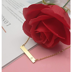 MOMOL Bar Pendant Initial Necklace, 18K Gold Plated Stainless Steel Bar Necklace Dainty Delicate Initial Necklace Simple Personalized Name Letter B Necklace for Women