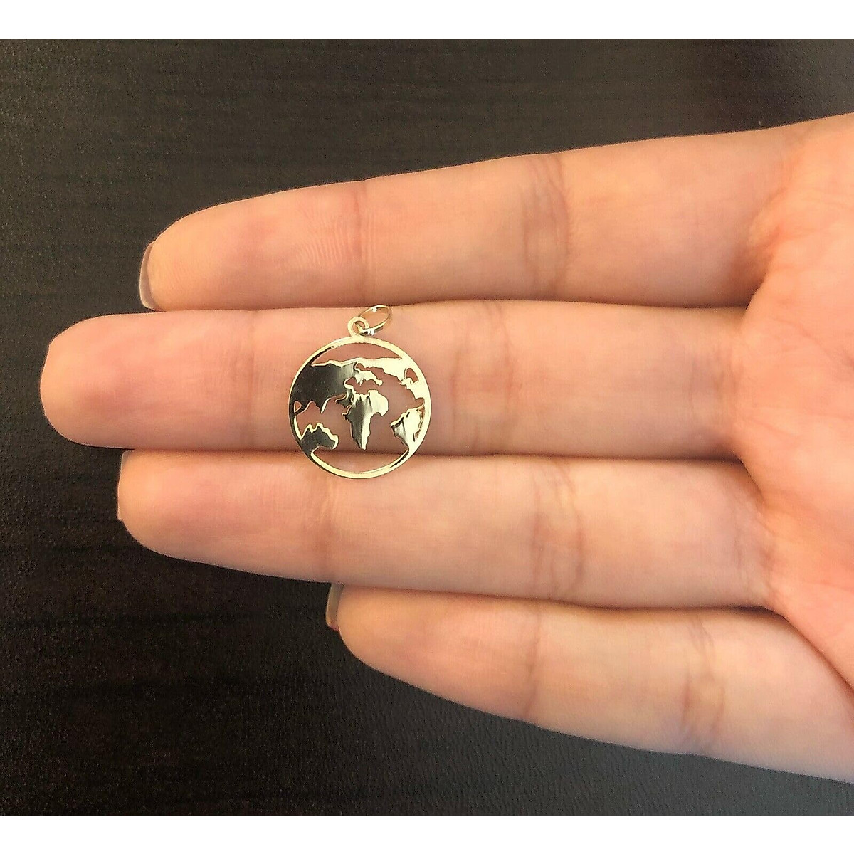 Carol Jewelry 14k Solid Yellow Gold World Map Charm for Chain for Teens Women