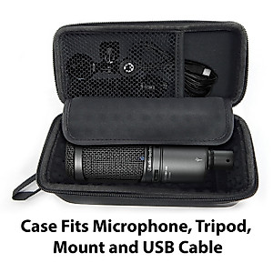 CASEMATIX Padded Microphone Case Compatible with AT2020 USB, AT2020USB Plus, AT2035, AT2050, AT4033A, AT4040, AT4050, ATR2500 USB with Windscreen and Small Cable Accessories, Case Only