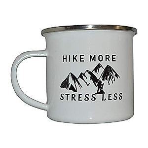 Rogue River Tactical Funny Camp Mug Enamel Camping Coffee Cup Gift Hike More Stress Less Camping Gear