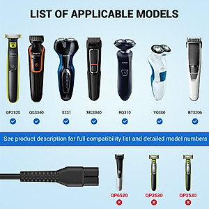 Replacement for Norelco Oneblade A00390 Power Cord, 4.3V for Philips Norelco One Blade QP2520 Charger Phillips Razor QP2520, QP2520/90, QP2520/72, QP2520/70 QP2620, QG3330, MG5700 Charging Cable