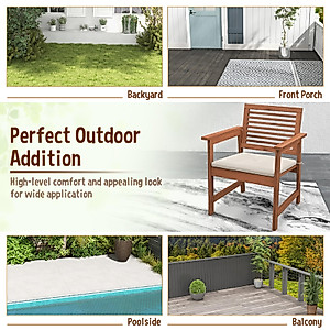 HAPPYGRILL Outdoor Dining Chair Set of 2, Patio Solid Wood Chairs with Comfortable Cushions, Breathable Slatted Seat, Outside Wood Armchairs for Balcony Porch Poolside