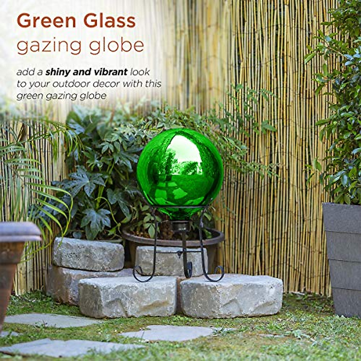 Alpine Corporation GLB292GN Gazing Globe, 10"L x 10"W x 12"H, Green