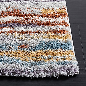 SAFAVIEH Berber Shag Collection Area Rug - 8' x 10', Blue Rust & Ivory, Stripe Design, Non-Shedding & Easy Care, 1.25-inch Thick Ideal for High Traffic Areas in Living Room, Bedroom (BER565A)