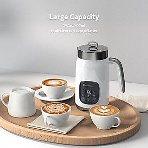 Maestri House Large Capacity Smart Adjustable Integrated Milk Frother with Temperature & Thickness Control for Lattes, Cappuccinos, and Mochas, White