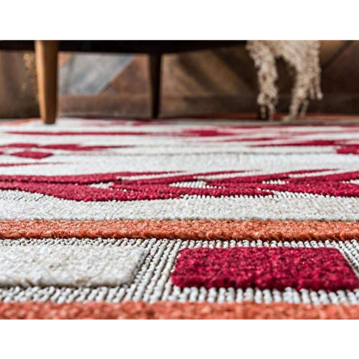 Unique Loom Outdoor Modern Collection Area Rug - Albuquerque (8' x 10' Rectangle, Burgundy/ Beige)