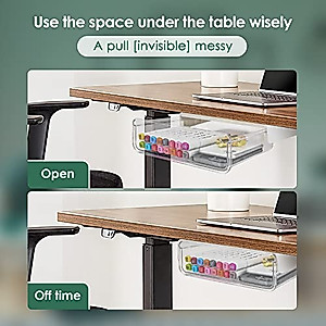 The Drawers Under The Table are Easy to Organize, Transparent Plastic Pencil Drawer Under The Table, Hidden Drawer, Transparent Pencil Drawer (Large)