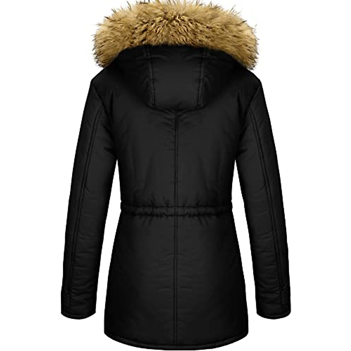 YXP Women's Winter Thicken Military Parka Jacket Warm Fleece Cotton Coat with Fur Hood (Black,XL)