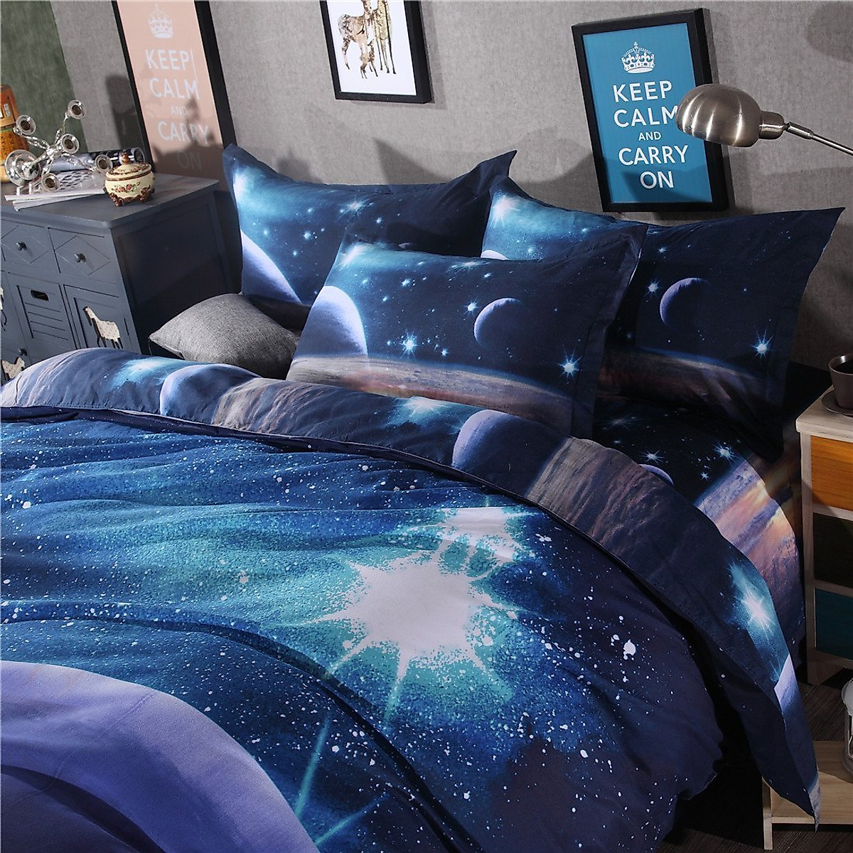 MZPRIDE 3D Mysterious Boundless Galaxy Sky Starry Night Bedding Sets Twin/Full Quilt Cover Set (Twin, I)