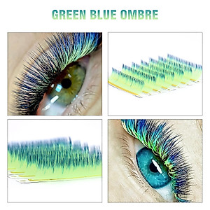 Colored Lash Extensions Pink Blue Purple Green 4 Color Individual Classic Colored Lashes Extension Halloween Two Tone Ombre Color Eyelash Extensions (0.07mm D Curl 16mm)