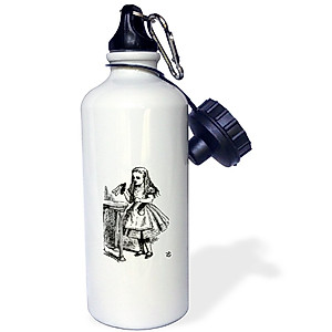 3dRose Drink Me Alice in Wonderland John Tenniel Black and White Illustration Sports Water Bottle, 21 oz, Multicolor