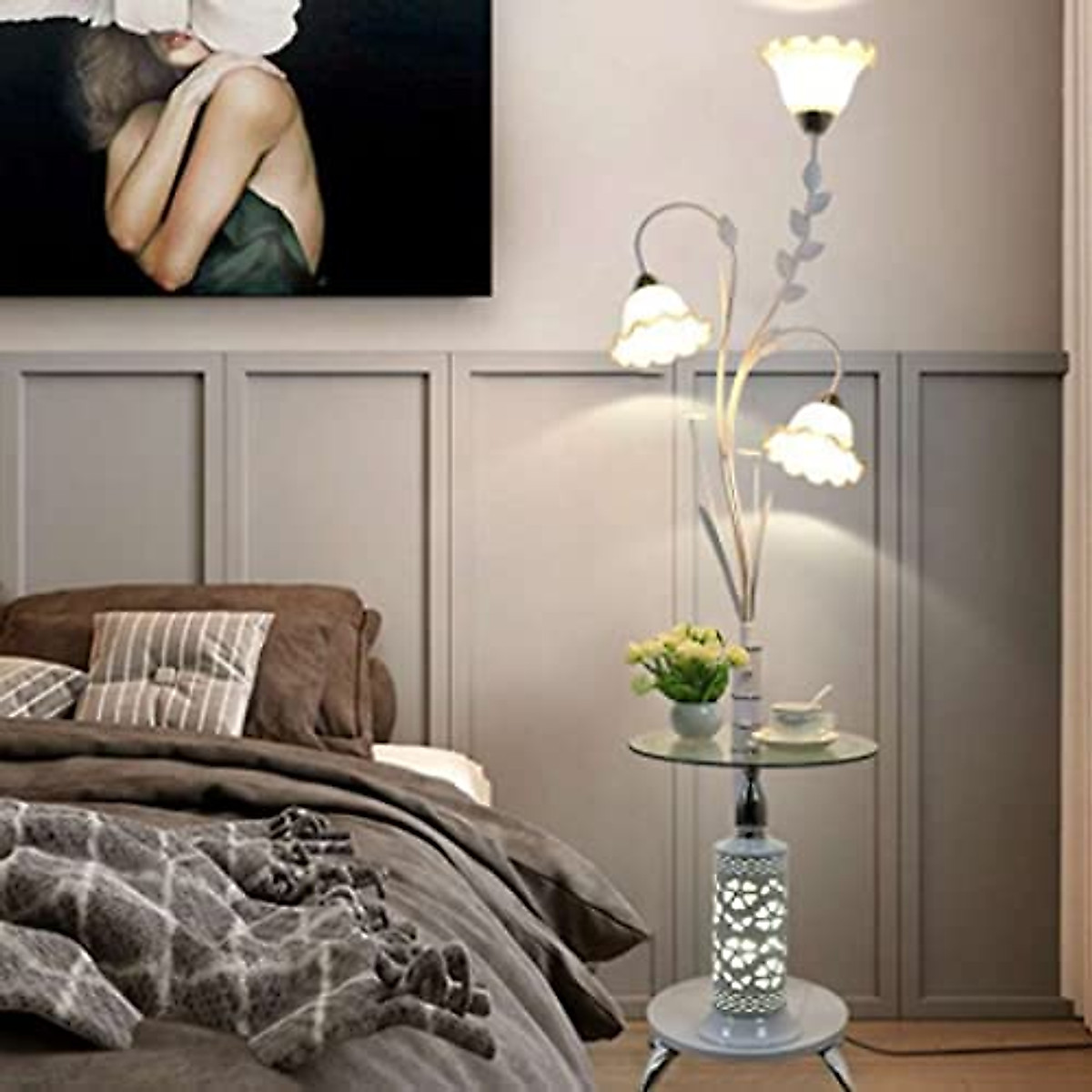 MMLLZEL Floor Lamp with Coffee Table, Creative Bedroom Bedside Table Lamp Beside The Sofa in The Nordic Living Room