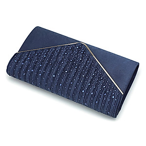 Mihawk Satin Clutch Handbag for Women, Navy Blue, Wedding Occasion