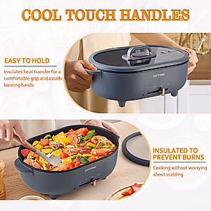 HYTRIC 3.5L Hot Pot Electric for Cooking, 110oz Electric Pot with Nonstick Coating, Multifunction Electric Cooker with Power Control for Shabu Shabu, Noodles, Sauté, BPA-FREE, Grey