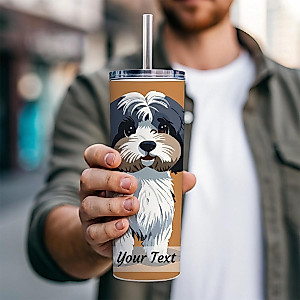 Personalized Custom Name Text Havanese Dog Standing Skinny Tumbler 20oz with Straw Insulated Water Bottle Gift - 1 Line Horizontal