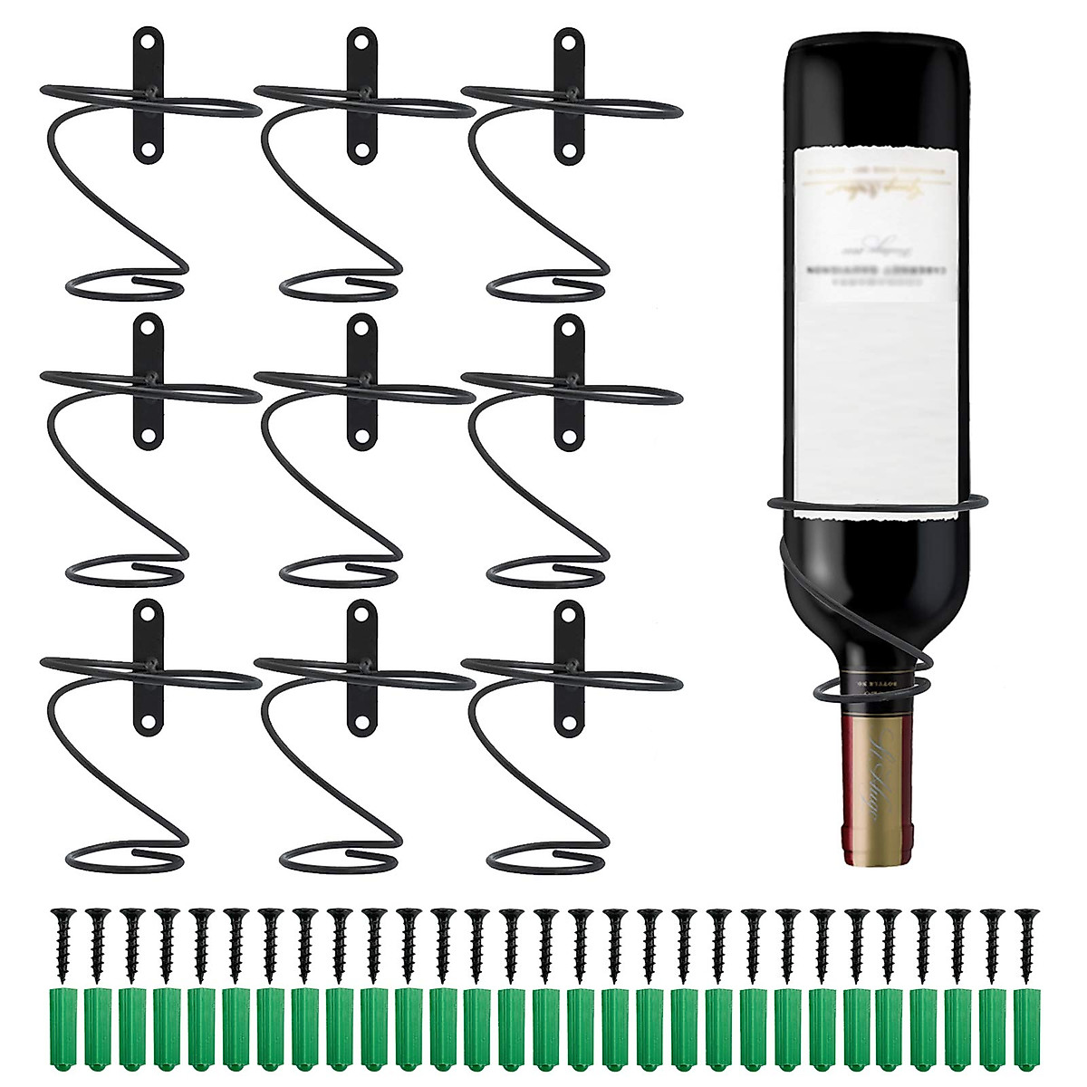 HighFree 10 Pack Wall Mounted Wine Racks, Wine Bottle Display Iron Holder Rack, Hanging Wine Organizer Rack for Beverages/Liquor Bottles Storage (Vertical)