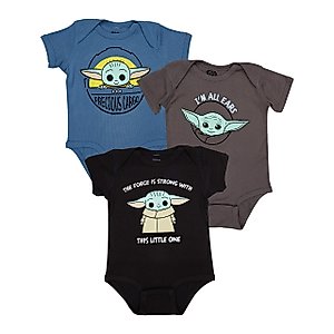 Disney Boys' Star Wars Baby Yoda Creeper Onesies Bodysuits 3 Pack, 3pk Grey-blue-black, 0-3 Months