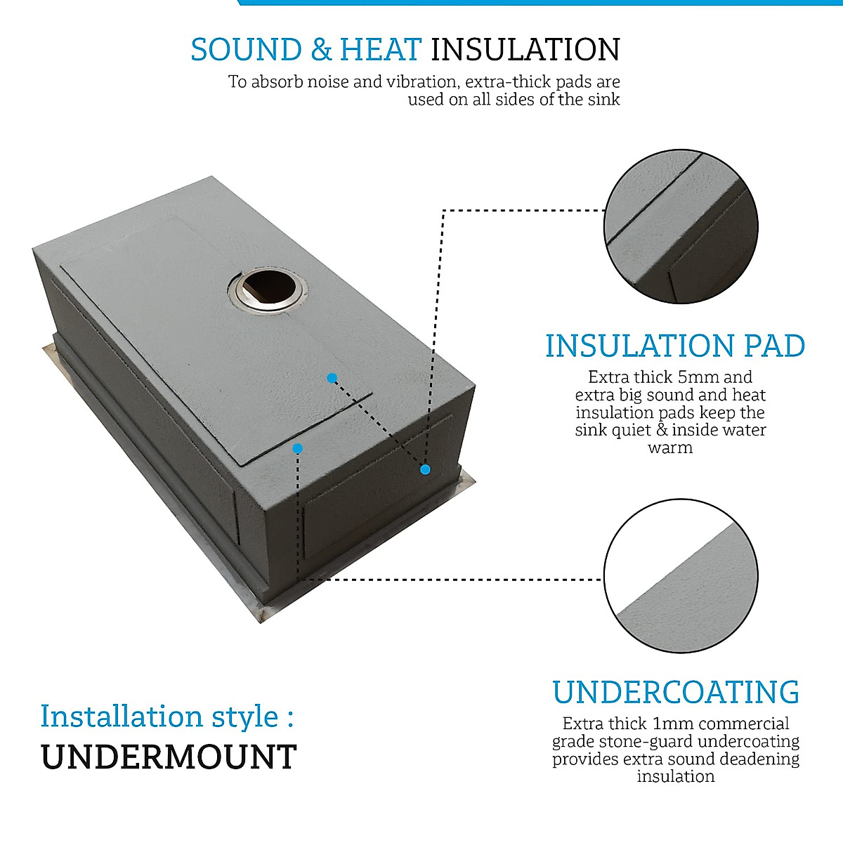 KABCO K-SSZRIS1 32 Inch 16 Guage Undermount kitchen sink Zero Radius Single Bowl stainless steel Finish kitchen sink 32"L X 19"W X 10"D Inch