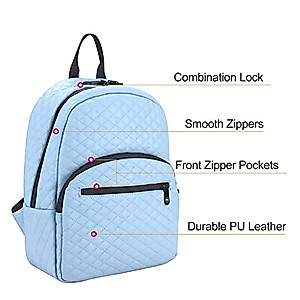 FIREDOG Travel Backpack Purse, Blue Mini Backpack Fashion Casual Small Backpack for Women with Lock