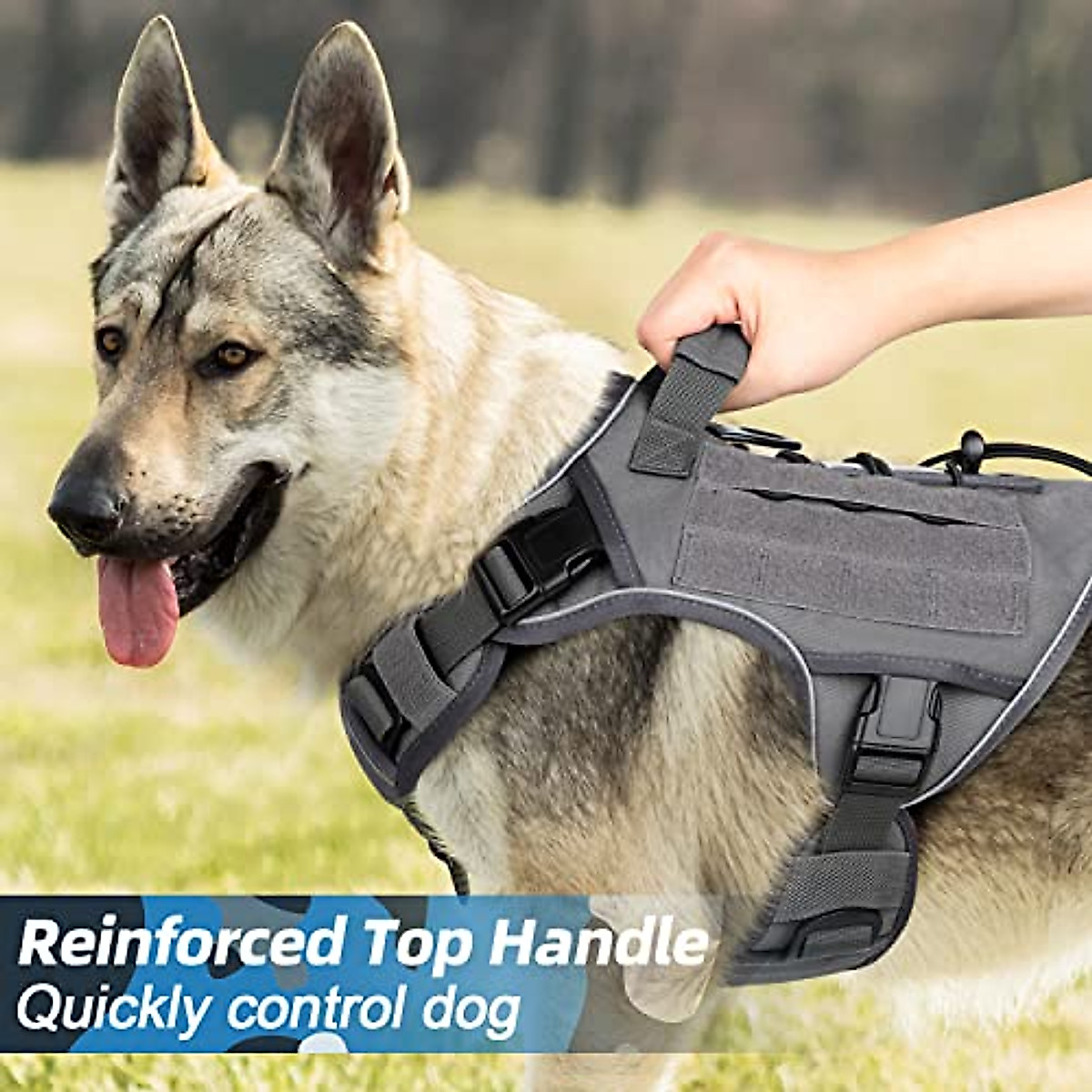 WINGOIN Gray Large Tactical Dog Harness No Pull Adjustable Reflective K9 Military Gray Dog Vest Harnesses with Easy Control Handle for German Shepherd Service Dog (L)