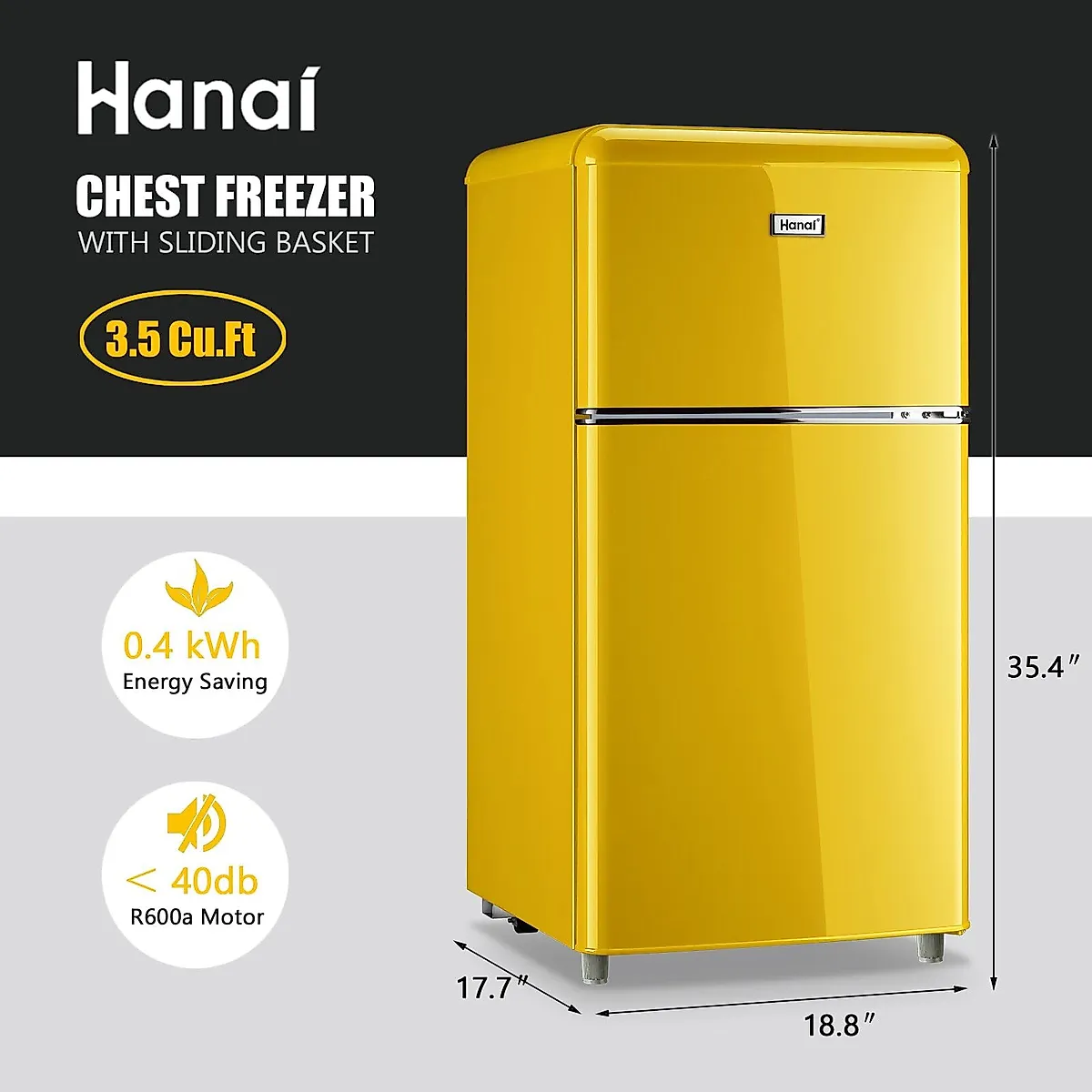WANAI Compact Refrigerator, 3.5 Cu.Ft Retro Mini Fridge with Freezer, Dual Door Small Refrigerator with 7 TEMP Modes, LED Lights, Removable Shelves, Ideal for Bedroom Dorm Office Apartment