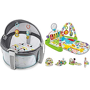Fisher-Price Portable Bassinet and Travel Play Area with Baby Toys, Indoor and Outdoor Use, On-The-Go Baby Dome, Windmill Fisher-Price Deluxe Kick 'n Play Piano Gym, Green, Gender Neutral